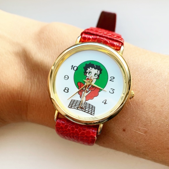 Betty Boop | Accessories | Vintage Gold Red Leather Betty Boop Watch ...